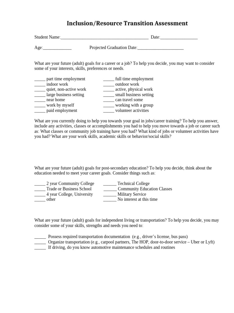 Inclusion Resource Transition 1 | PDF