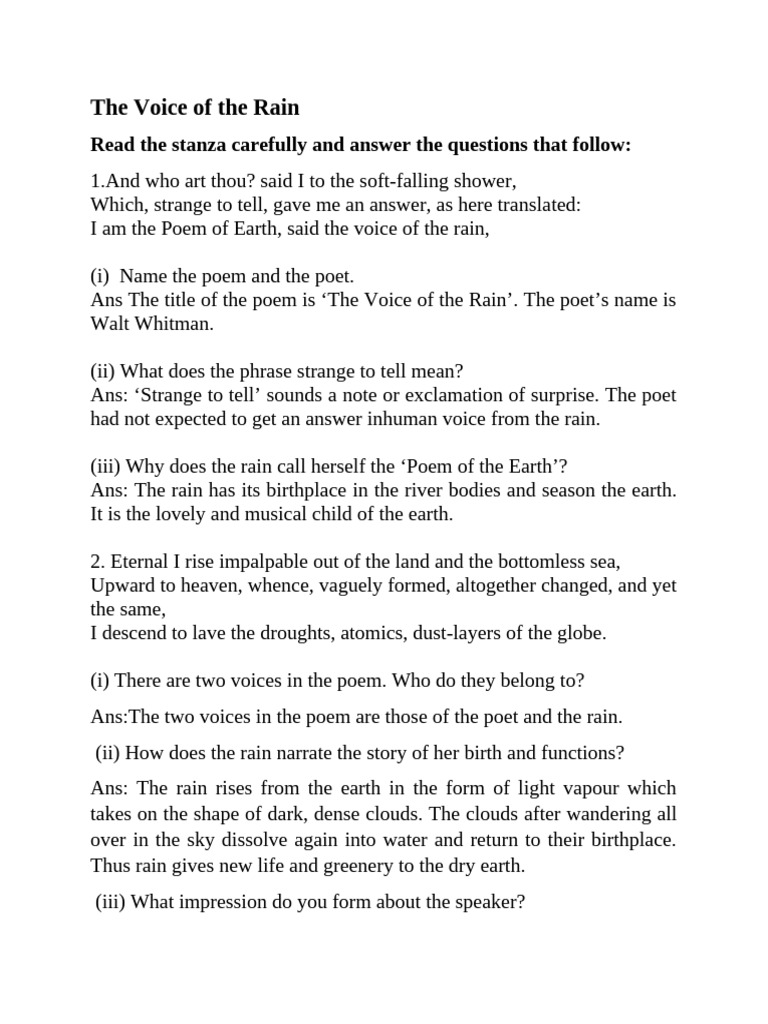 Understanding "The Voice of the Rain" | PDF | Rain | Water