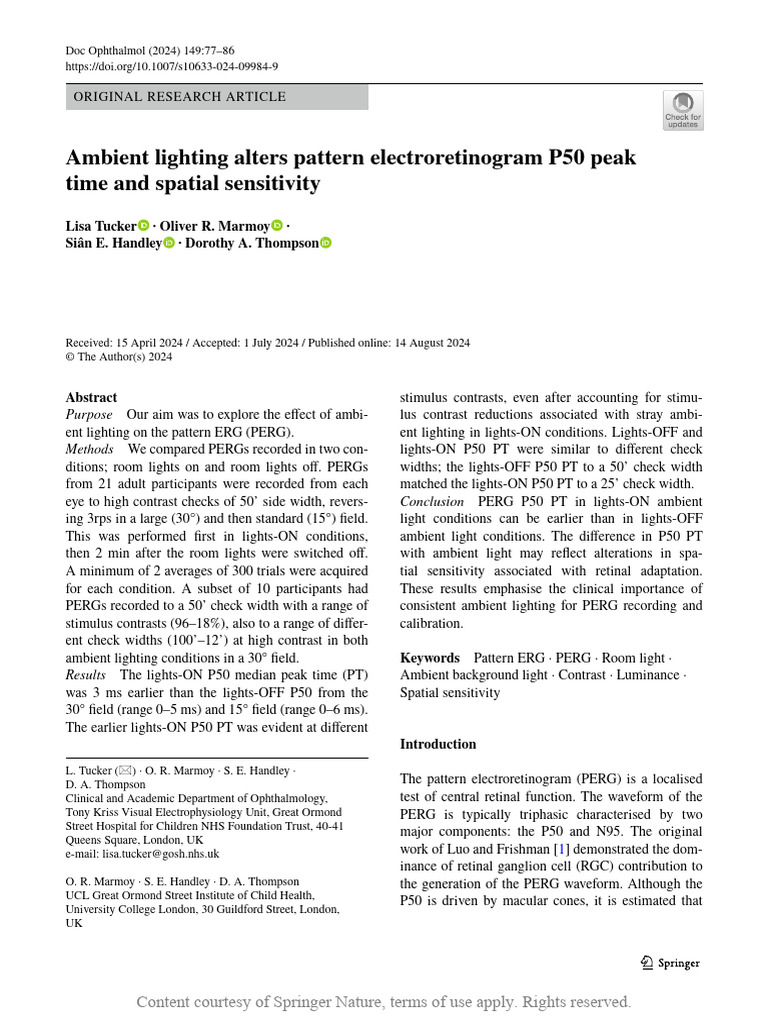 Ambient Lighting Alters Pattern Electroretinogram | PDF | Contrast ...