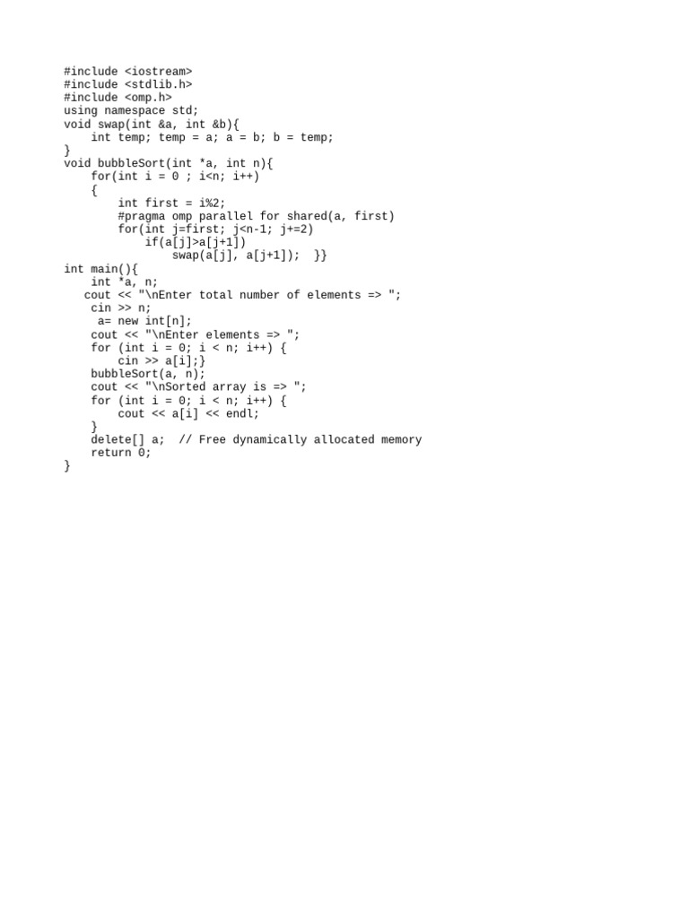 Parallel Bubble Sort in C++ | PDF