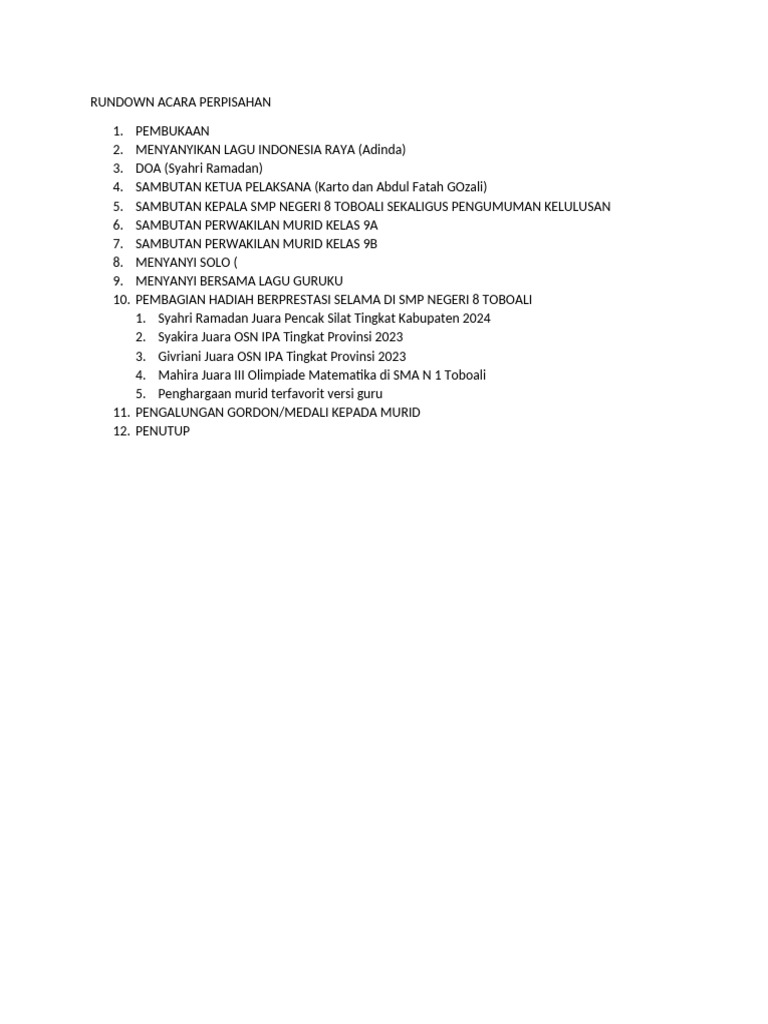 Rundown Acara Perpisahan | PDF