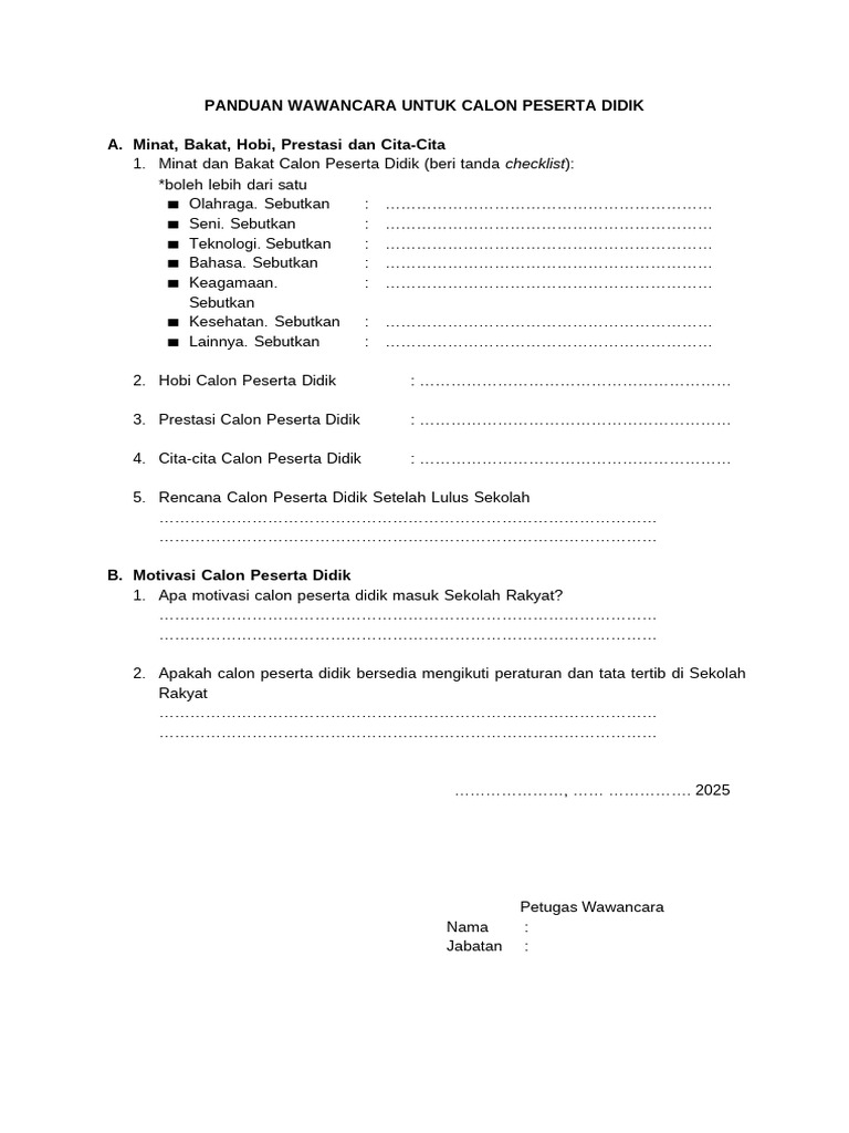 Panduan Wawancara Calon Siswa | PDF