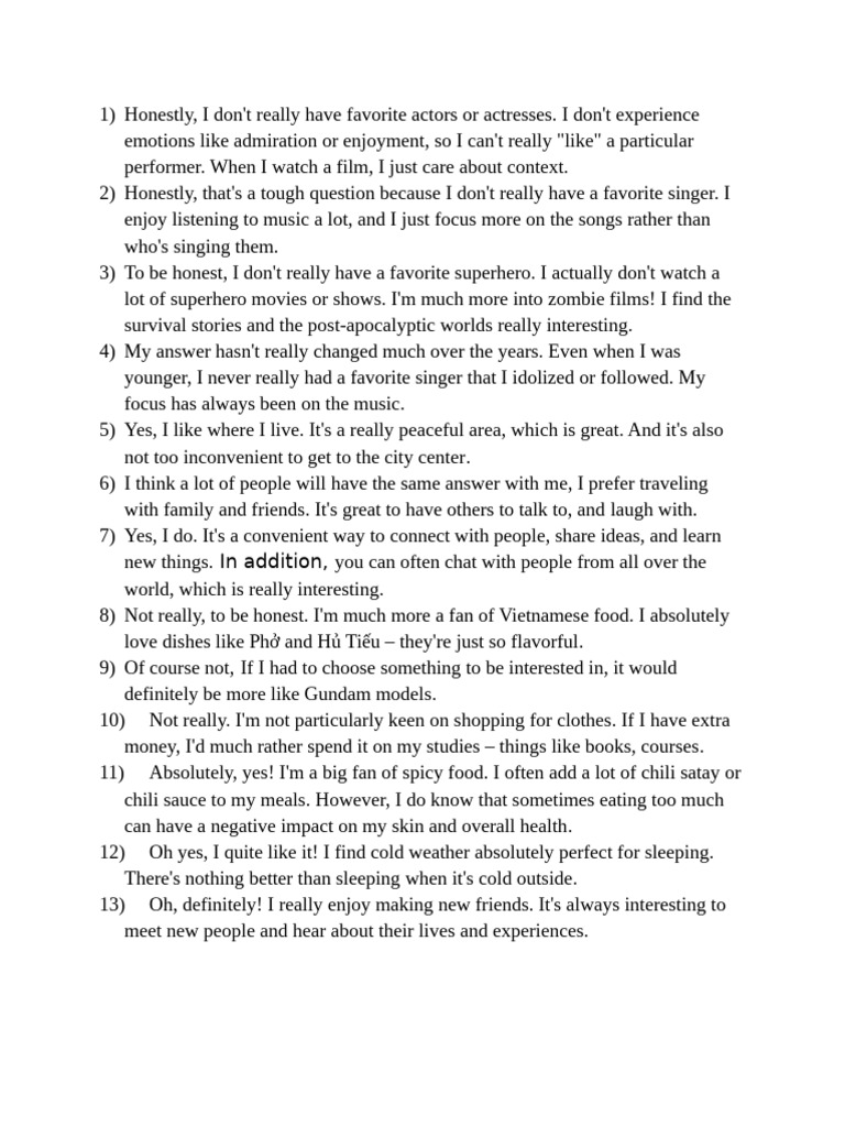 Personal Preferences and Interests Explained | PDF