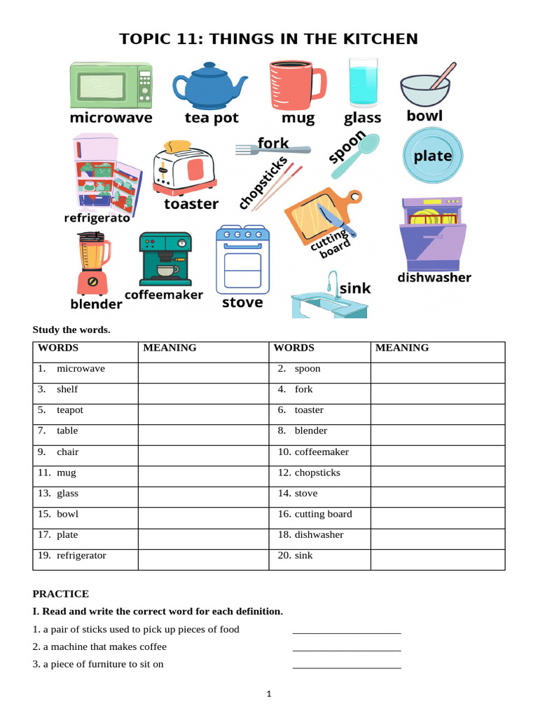 TOPIC 11 - Things in The Kitchen | PDF | Kitchen | Cooking
