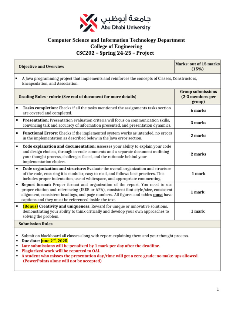 CSC 202 Project Spring 2025 | PDF | Java (Programming Language ...