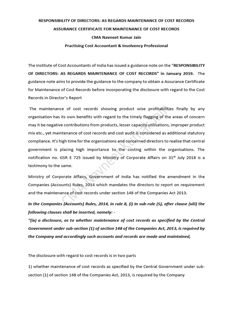 Directors' Responsibility for Cost Records | PDF | Audit | Justice