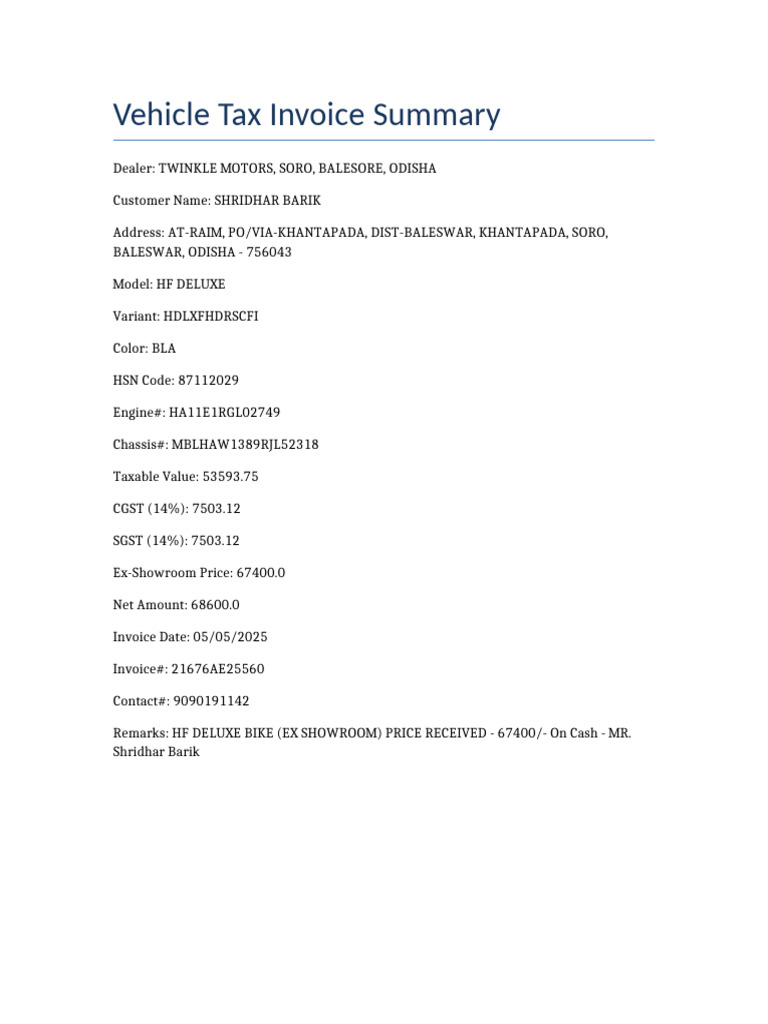 Tax Invoice Summary | PDF