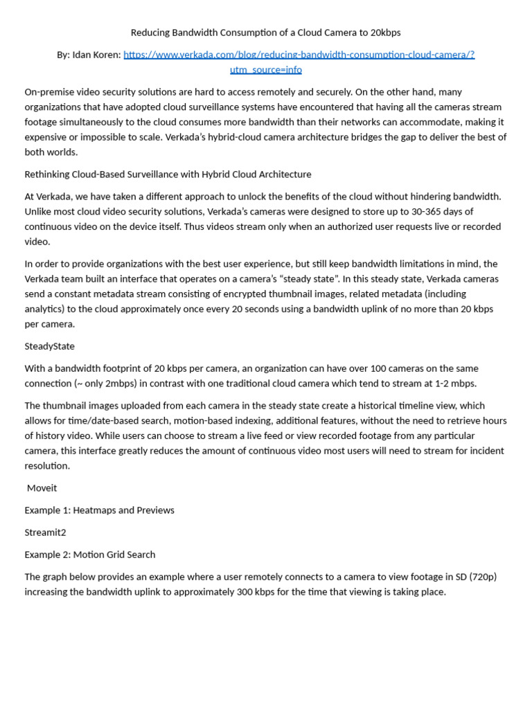 Reducing Bandwidth Consumption of A Cloud Camera To 20kbps | PDF ...