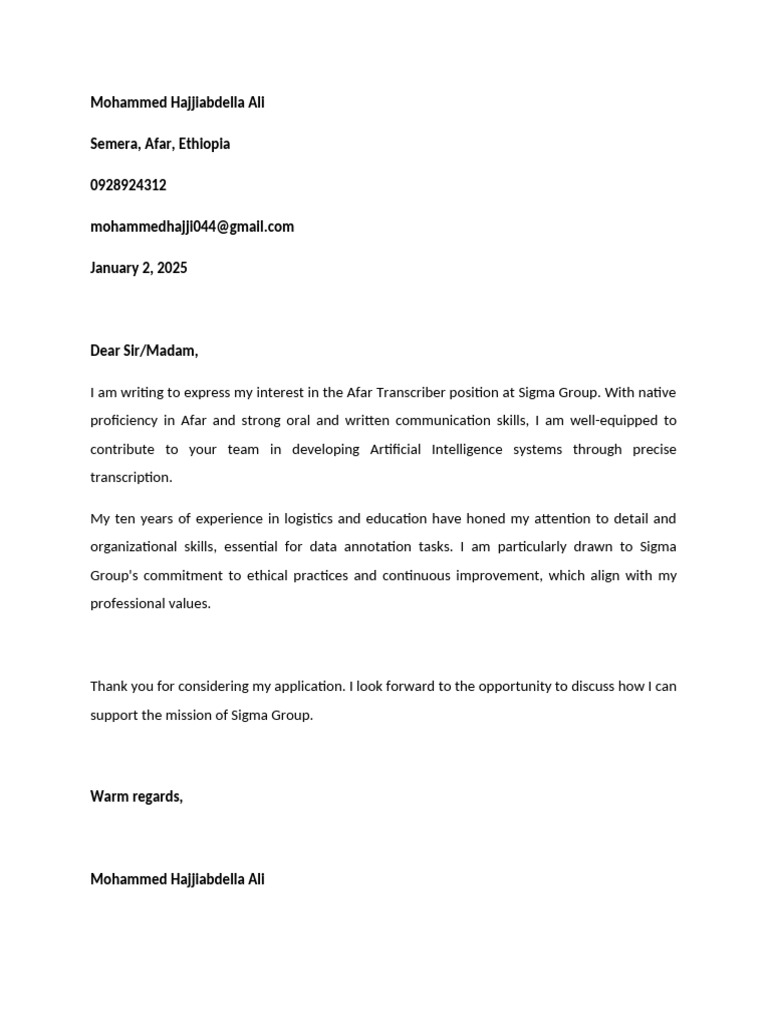 Cover Letter Afar Af | PDF