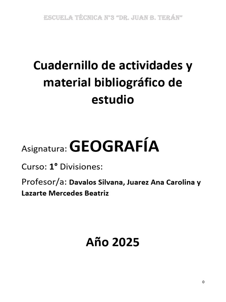 2025 - 1ro Tecnica 3 - GEOGRAFÍA - Cuadernillo de Actividades y Material Bibliográfico de ...