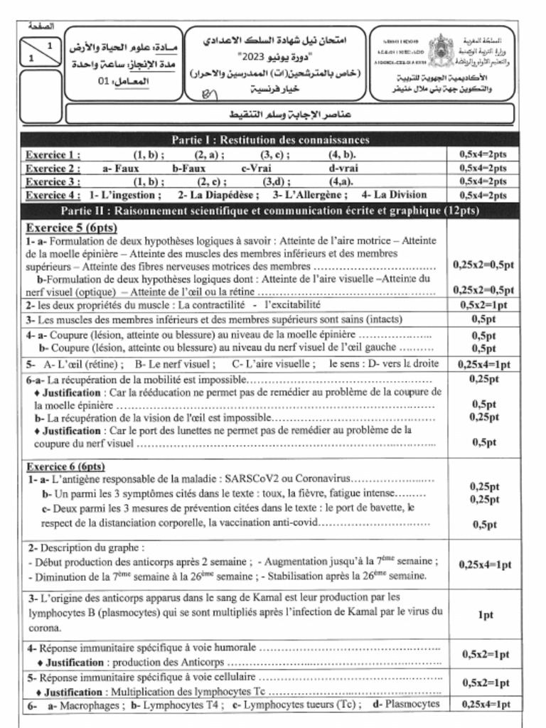 Examen Régional - 3apic- Sciences de La Vie Et de La Terre - Beni Mellal - 2023 Correction | PDF