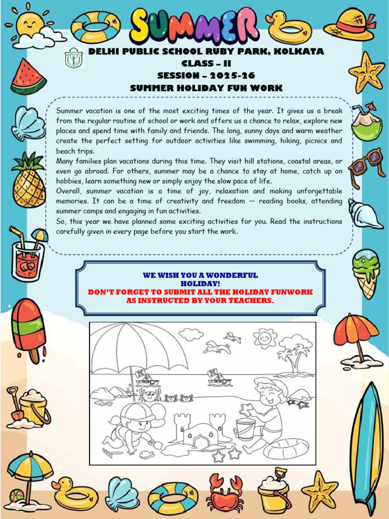 Class 2 - Summer Holiday Funwork - 2025-26 | PDF