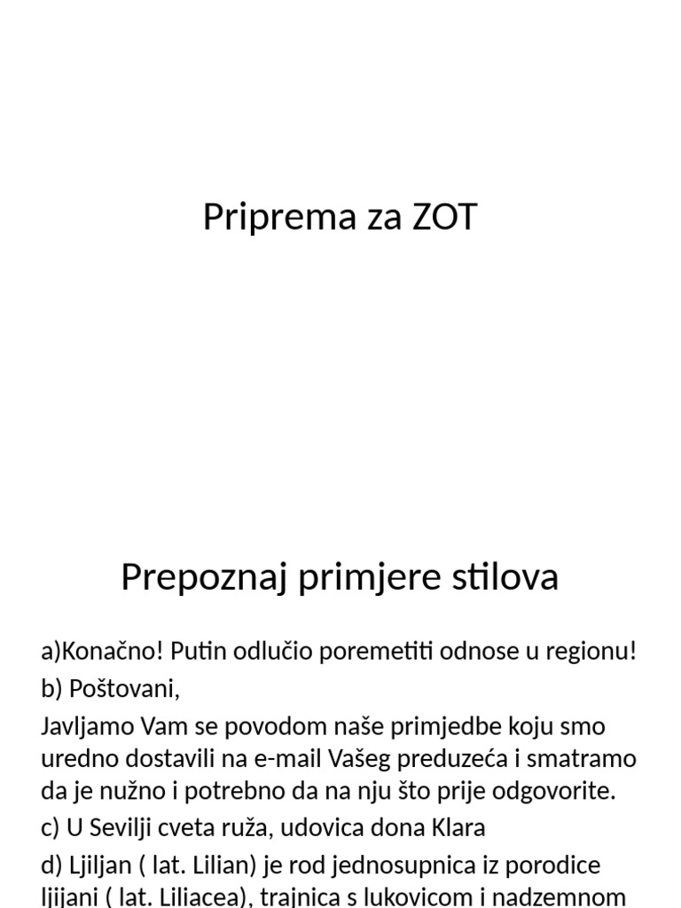 Priprema Za ZOT | PDF