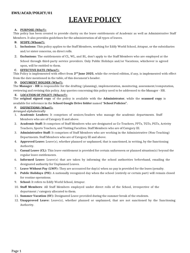 Leave Policy 2025-26 Word | PDF