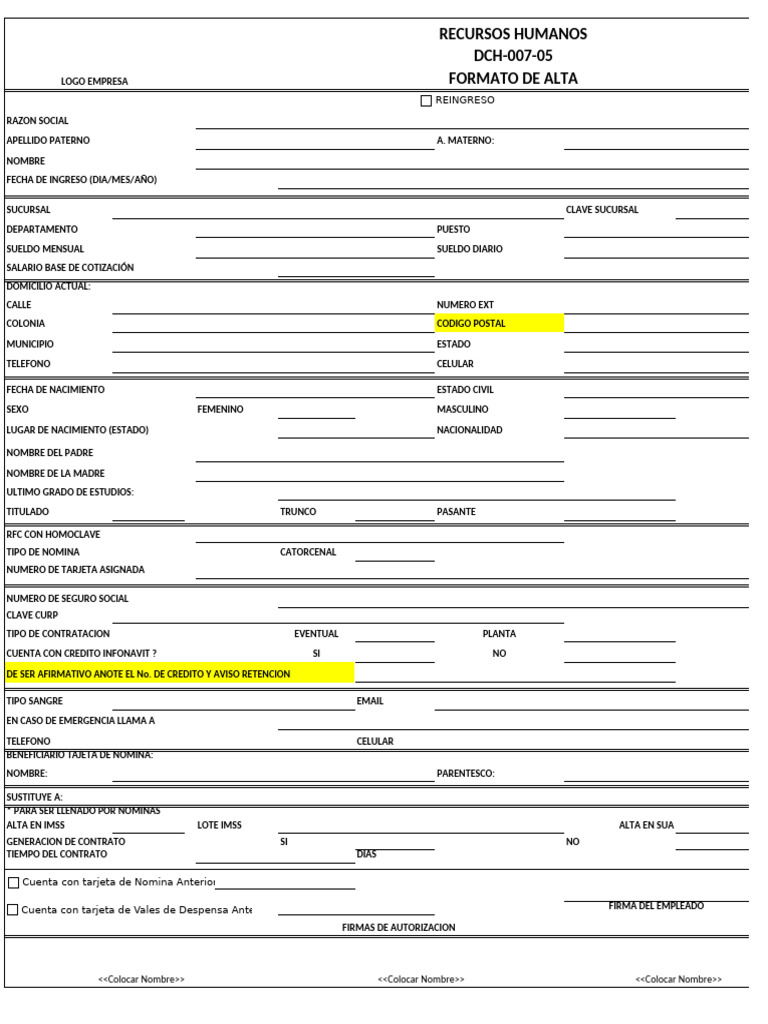 Formato de Alta para Recursos Humanos | PDF | Autenticación