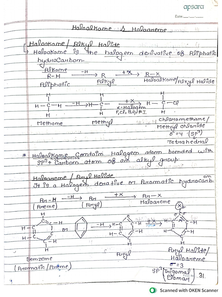 Haloalkane and Haloarene Notes 12th RG Sir | PDF