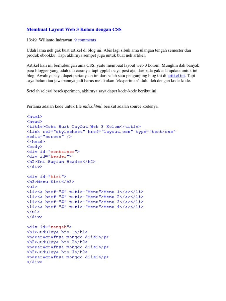 Membuat Layout Web 3 Kolom Dengan CSS | PDF | Komputer