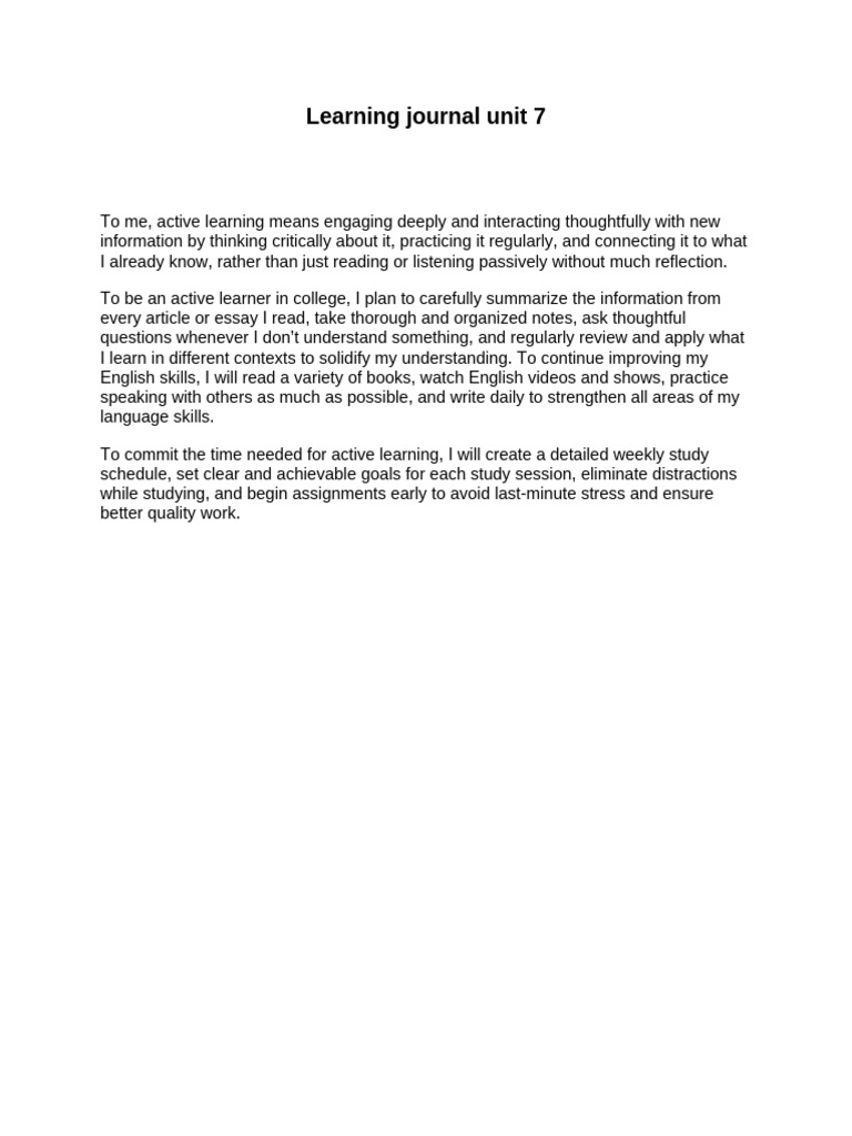 Learning Journal Unit 7 | PDF