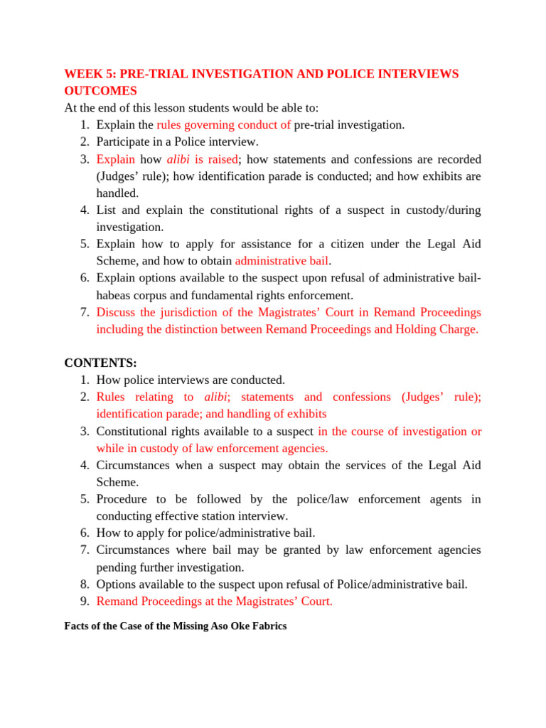 Week 5 Pre-Trial Investigation and Police Interview | PDF | Bail | Police