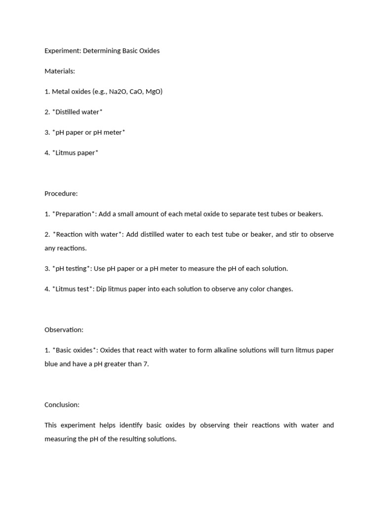 Basic Oxides and Experiment | PDF