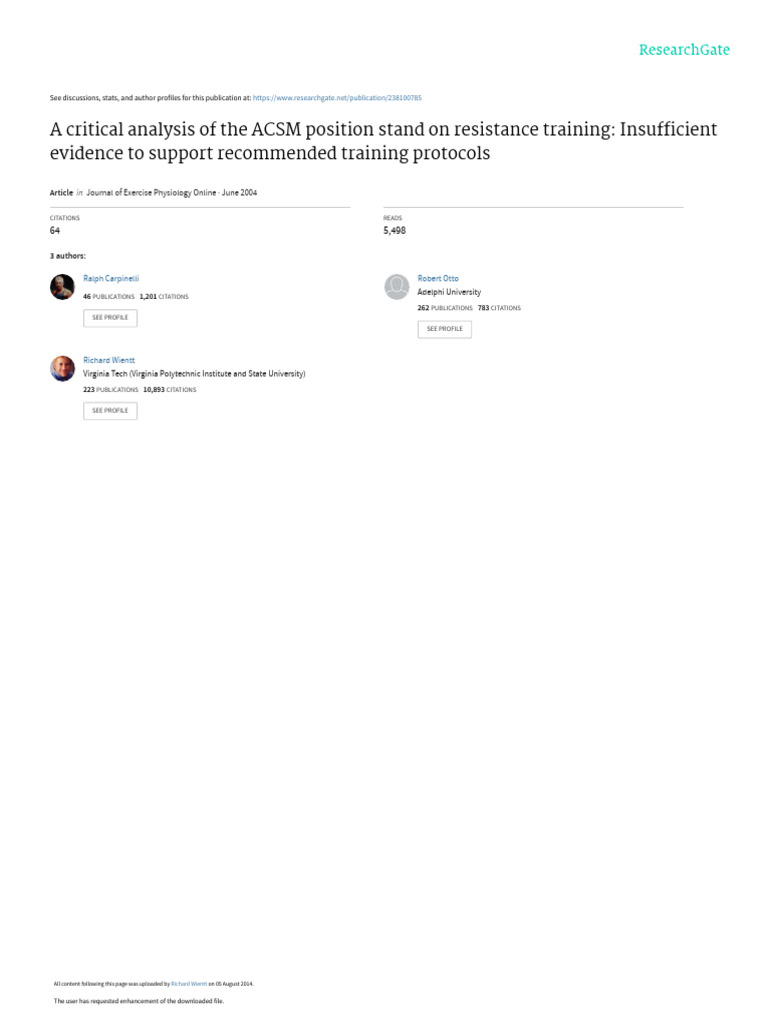 ACSM Resistance Training Analysis | PDF | Strength Training | Muscle ...