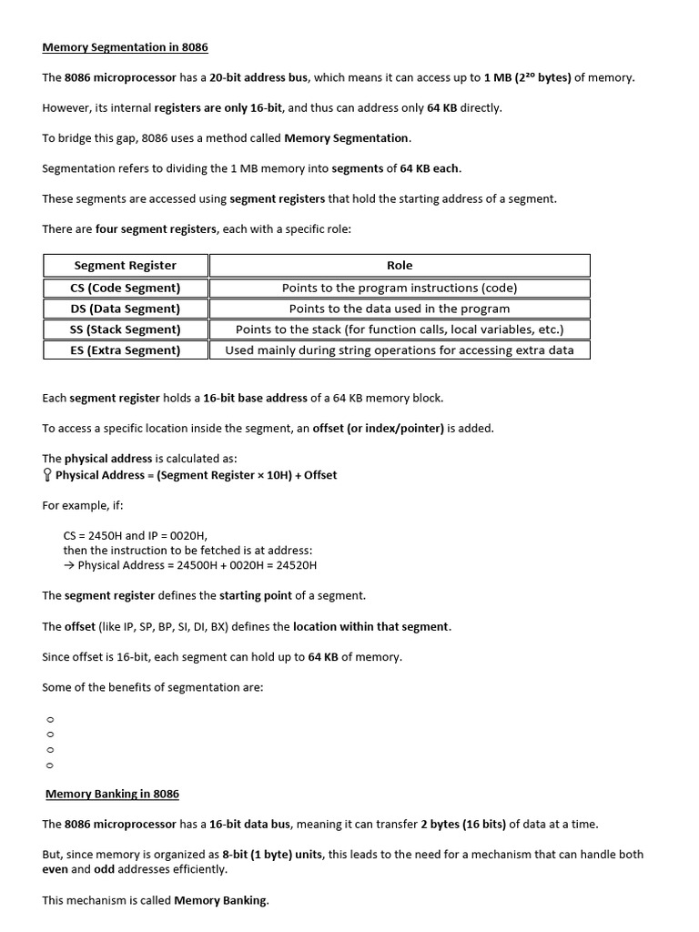 Memory Segmentation in 8086 | PDF | Office Equipment | Central Processing Unit
