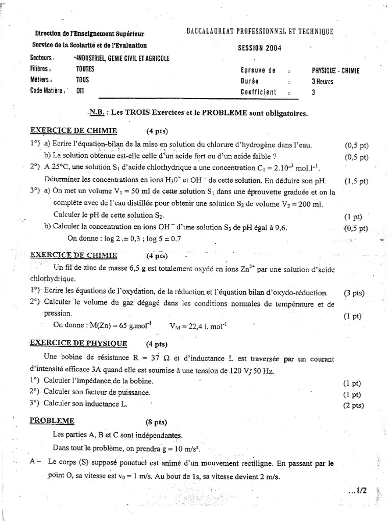 Sujet PC Bac LTP Fpi | PDF