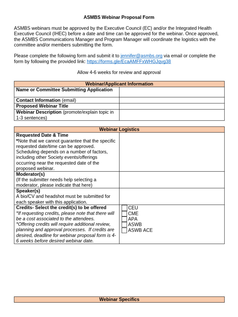 ASMBS Webinar Proposal Guidelines | PDF | Health Care