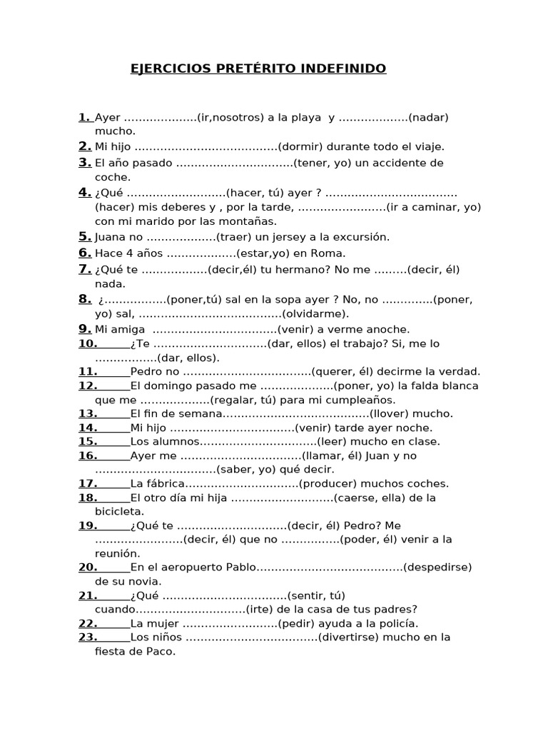 Ejercicios de Pretérito Indefinido | PDF