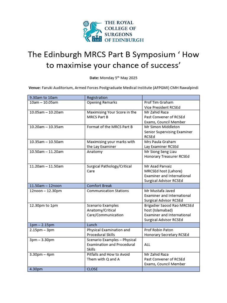 Mrcs Part B Symospium Programme | PDF | Educational Institutions ...