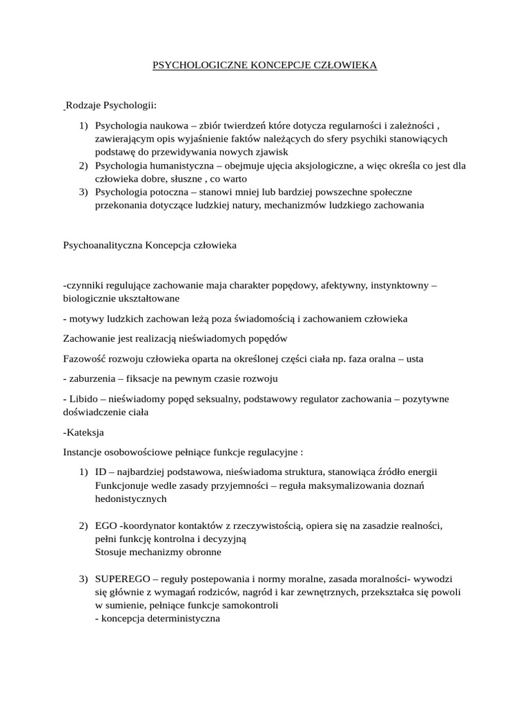 Koncepcje Psychologiczne Człowieka | PDF