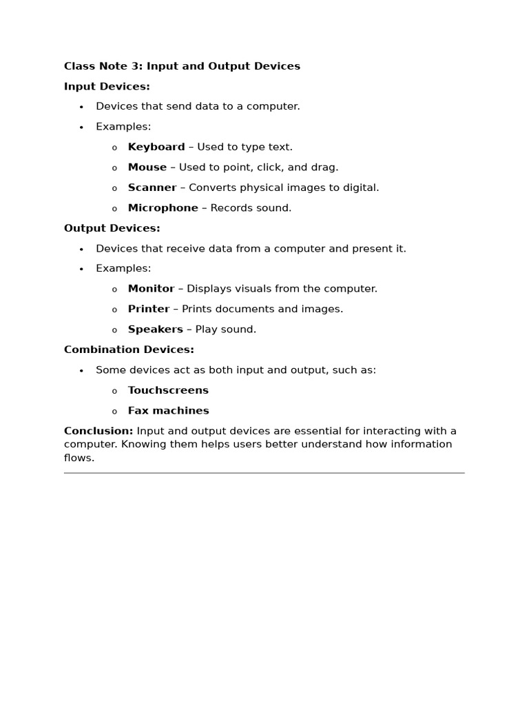 Class Notes On Computers Imputs | PDF