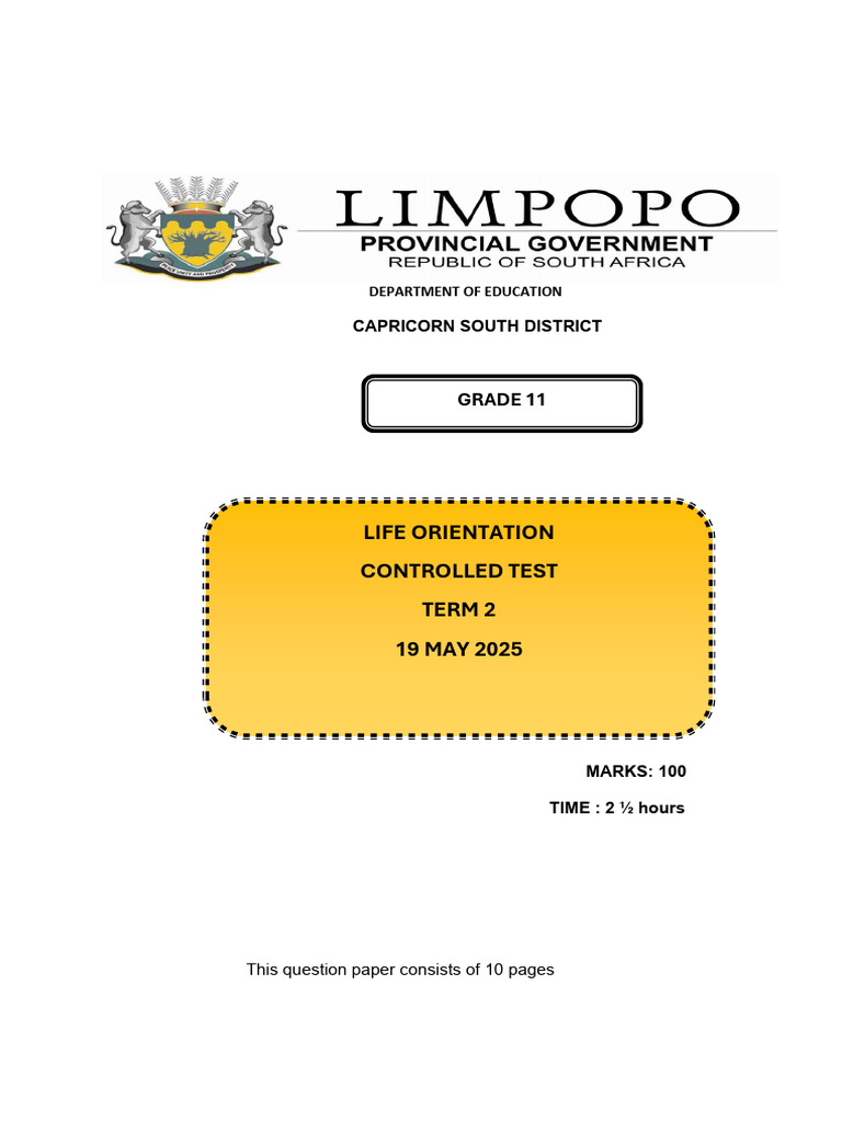 Grade 11 Life Orientation Term 2 Test 2025 | PDF | Violence | Sports