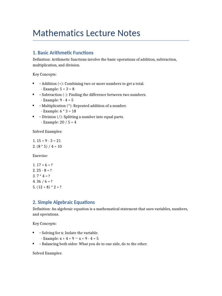 Mathematics Lecture Notes | PDF