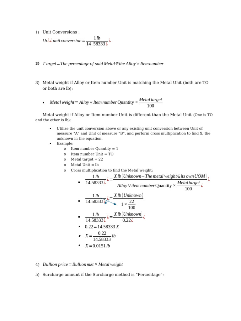 Precious Metal Equations | PDF | Metals | Precious Metals