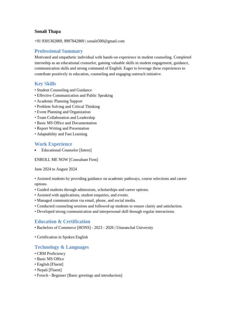 Sonali Thapa Resume | PDF