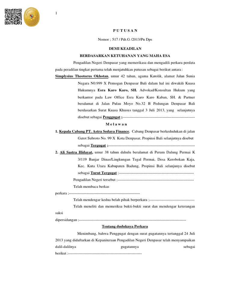 Putusan Perdata Pengadilan Denpasar | PDF