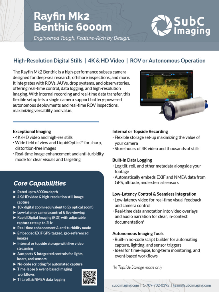 Rayfin Mk2 Benthic Sell Sheet | PDF | Camera | Video