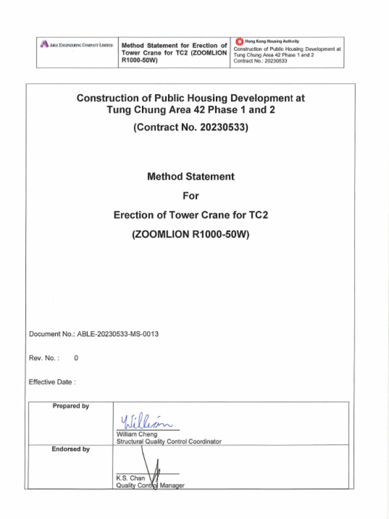MS For Erection of Tower Crane TC2 - 20250425 | PDF