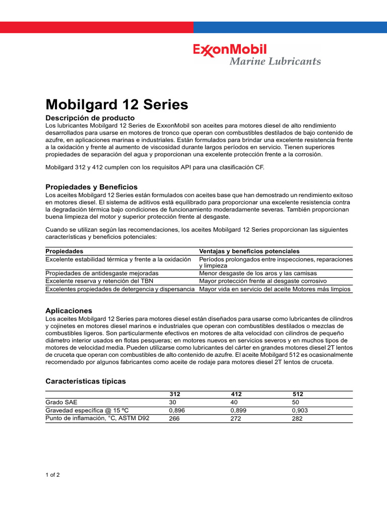 Mobilgard 312: Aceite Diesel API CF | PDF | Motor diesel | Lubricante