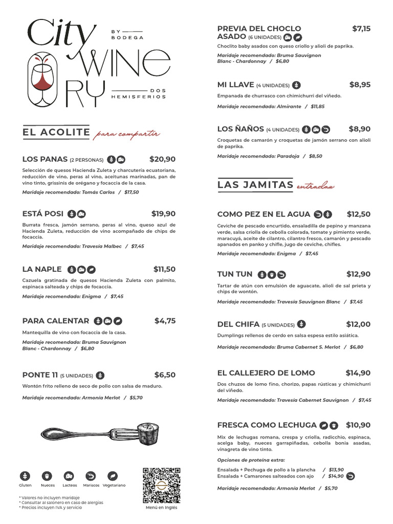 Menu City Winery Esp 2024 | PDF | ensalada | Cocina