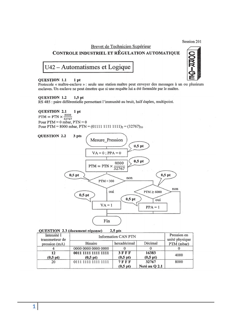 Corrigé Sujet 2 Automatisme | PDF