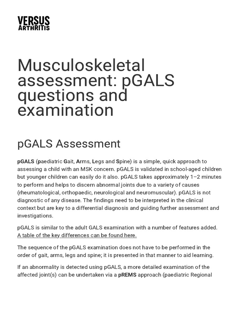 Musculoskeletal Assessment - PGALS Questions and Examination | PDF | Anatomical Terms Of Motion ...