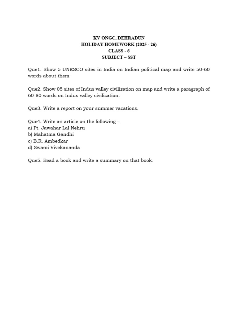 Class 6C Summer Holiday Homework | PDF