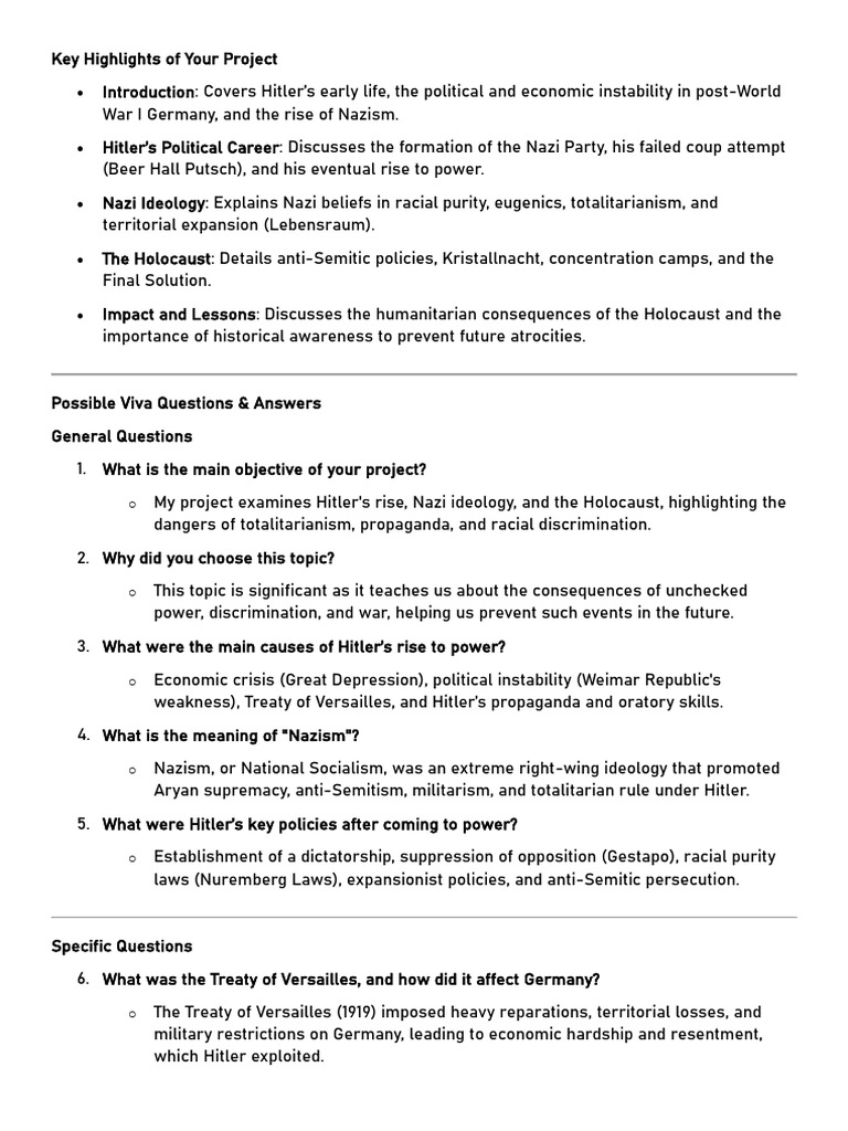 English Project Viva Questions | PDF | Nazi Germany | The Holocaust