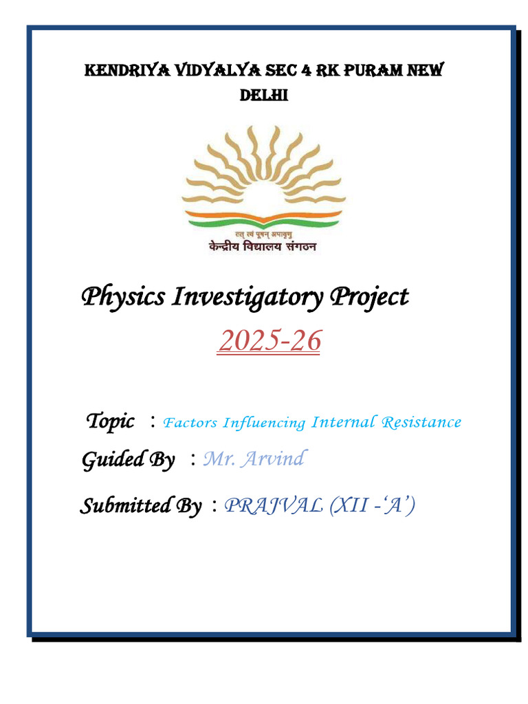 XII Physics Investigatory Project Factors-Affecting-Internal-resistance | PDF | Rechargeable ...