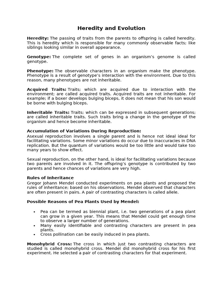 Heredity & Evolution Notes | PDF | Heredity | Genotype