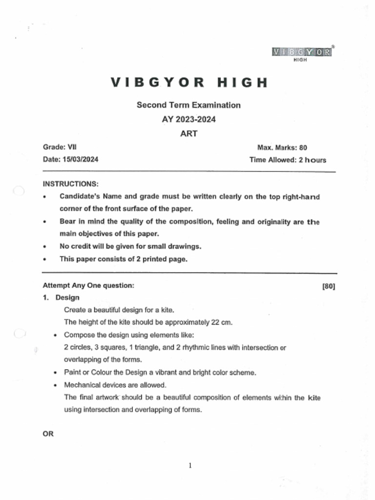 Grade 7 Art Sample Paper | PDF