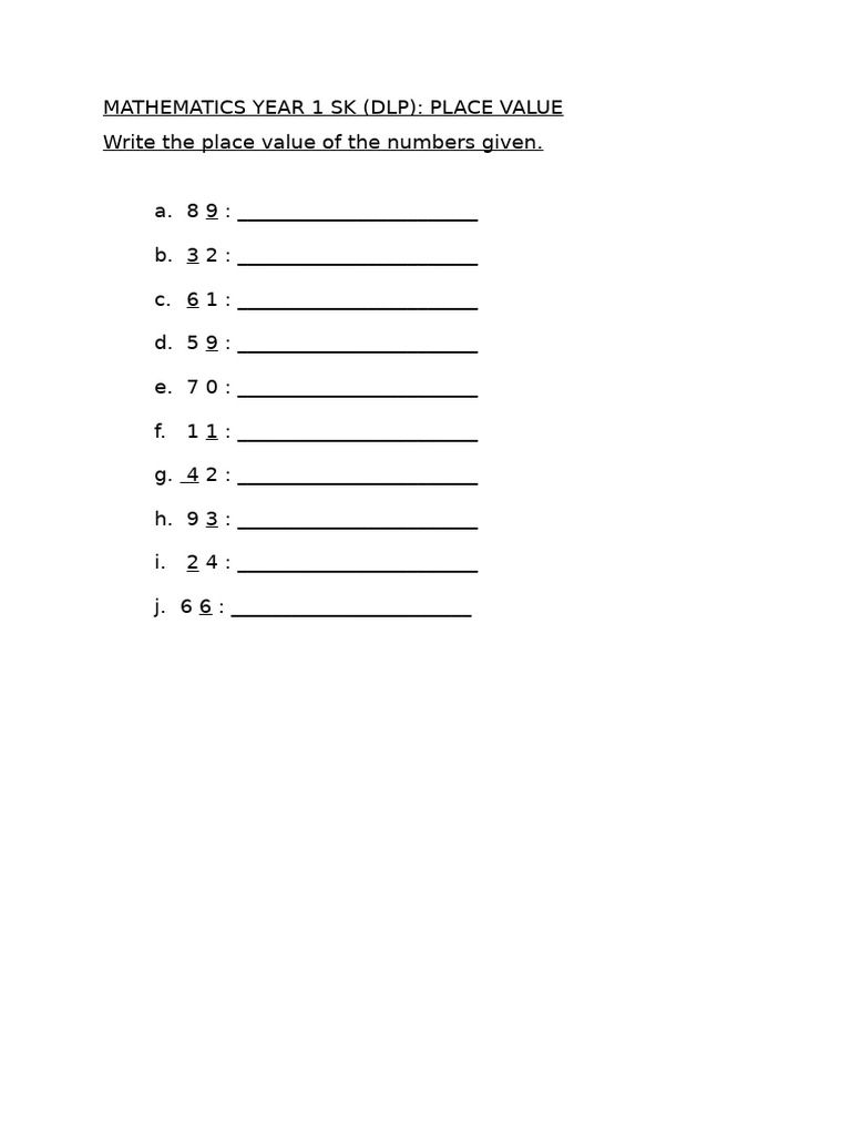 Maths Y1 SK Place Value | PDF