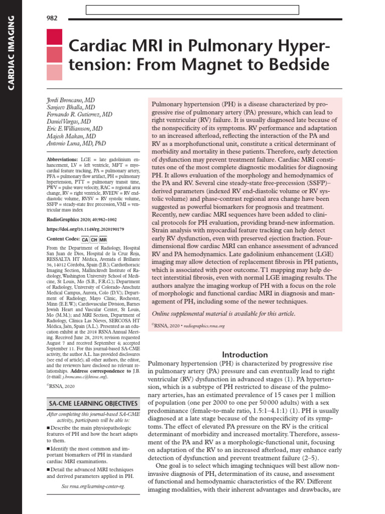 Cardiac MRI in Pulmonary Hypertension | PDF | Heart | Magnetic ...